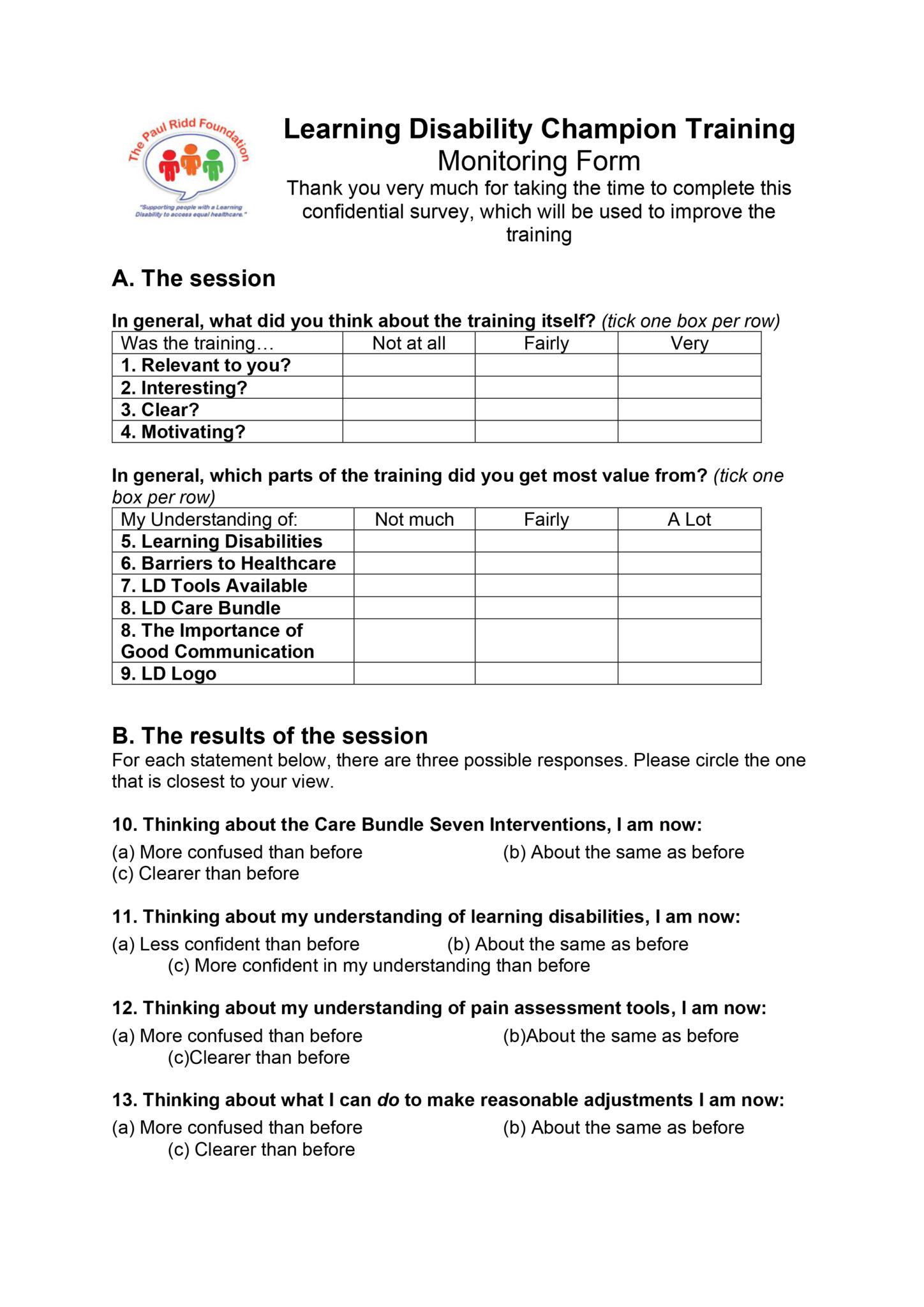 Learning Disability Champions - Paul Ridd Foundation